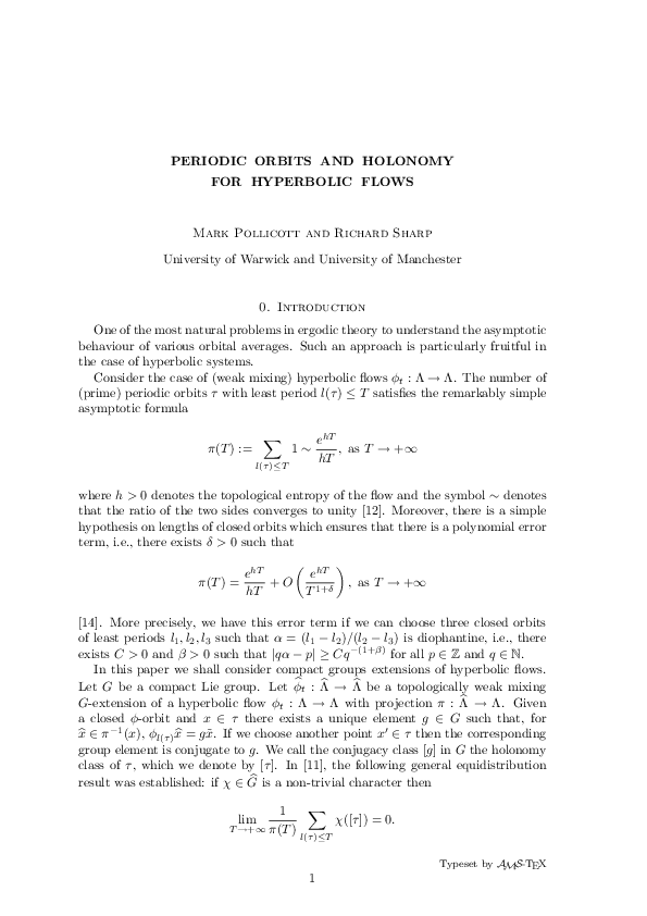 (PDF) Periodic orbits and holonomy for hyperbolic flows