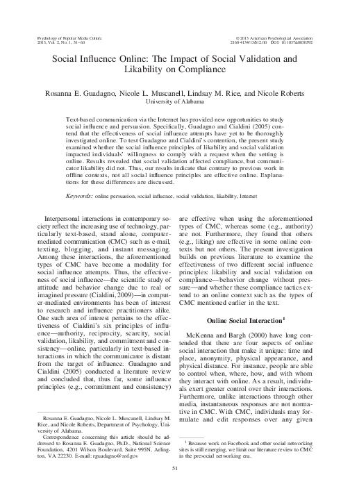 (PDF) Social influence online: The impact of social validation and ...