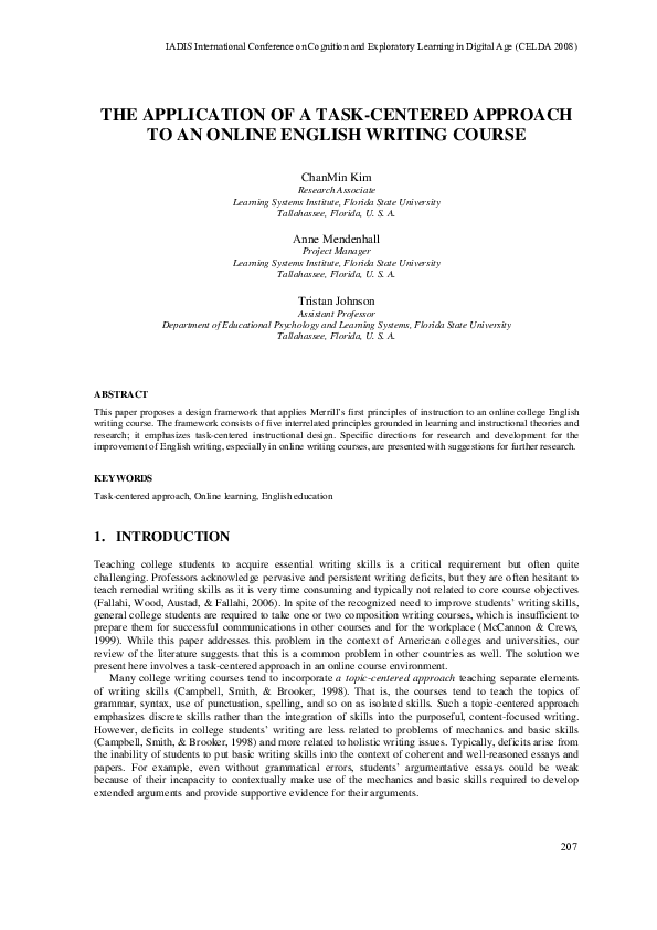 (PDF) The application of a task-centered approach to an online English ...