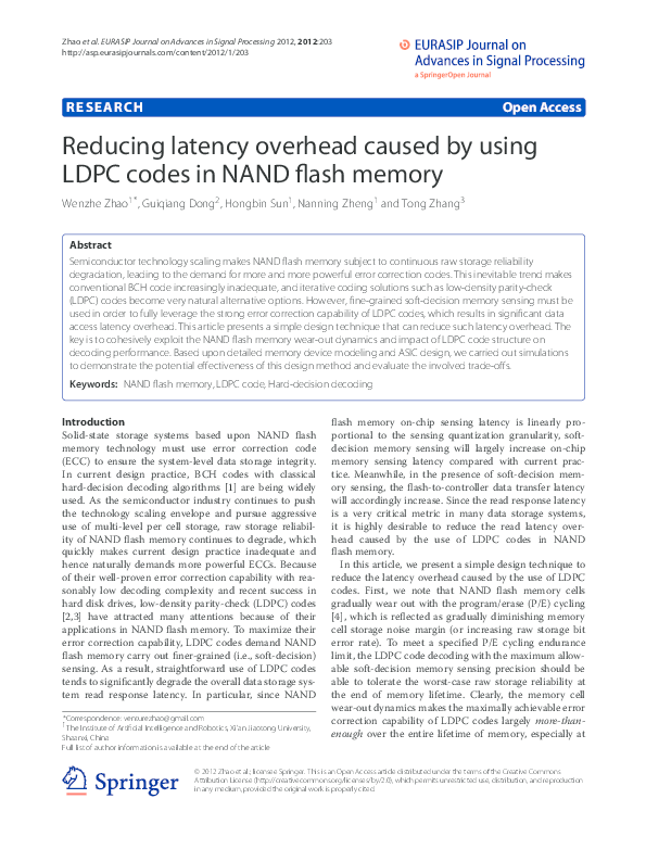 Pdf Reducing Latency Overhead Caused By Using Ldpc Codes In Nand Flash Memory