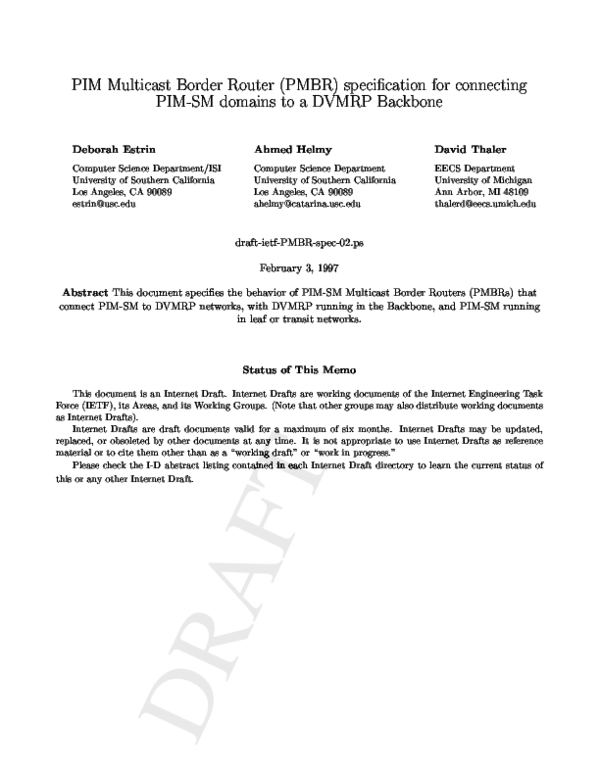 (PDF) Pim multicast border router (pmbr) specification for connecting pim-sm domains to a dvmrp ...