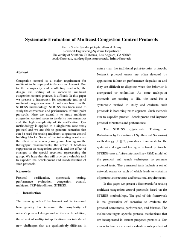 Pdf Systematic Evaluation Of Multicast Congestion Control Protocols