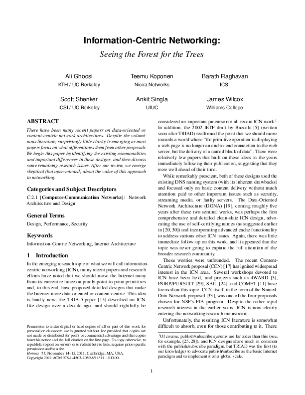 Pdf Information Centric Networking