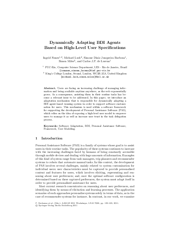 (PDF) Dynamically Adapting BDI Agents Based on High-Level User Specifications