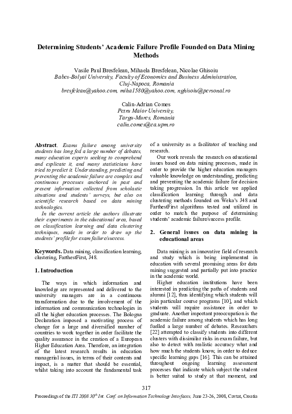 (PDF) Determining students’ academic failure profile founded on data mining methods