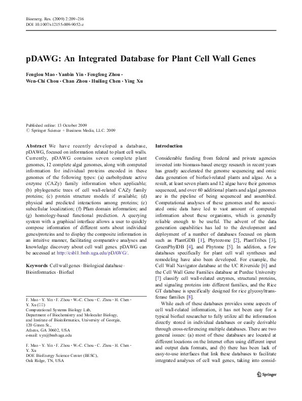 (PDF) pDAWG: an integrated database for plant cell wall genes