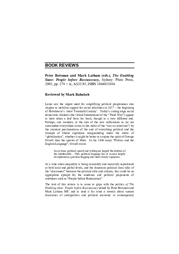 (PDF) Peter Botsman and Mark Latham (eds.), The Enabling State: People ...