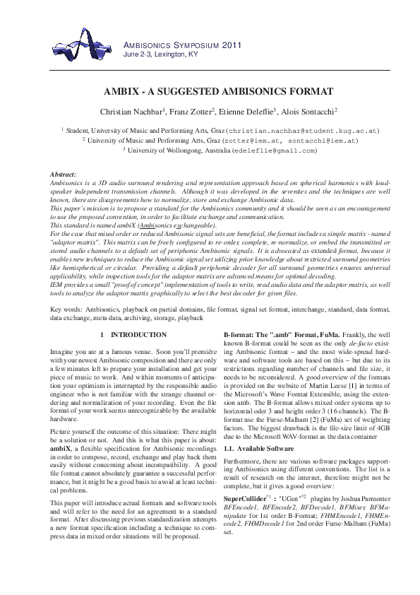 (PDF) Ambix—A Suggested Ambisonics Format