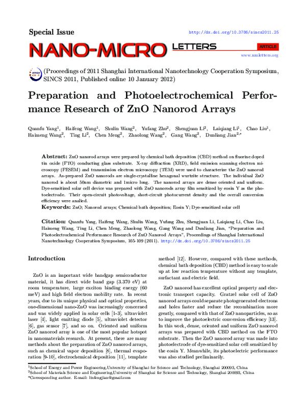 (PDF) ZnO Nanorod Arrays: Synthesis and Characterization