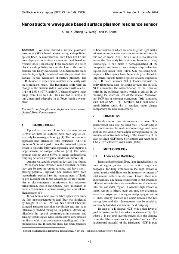 (PDF) Nanostructure waveguide based surface plasmon resonance sensor