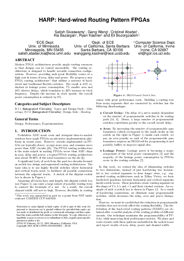 (PDF) HARP: hard-wired routing pattern FPGAs | Gang Wang - Academia.edu