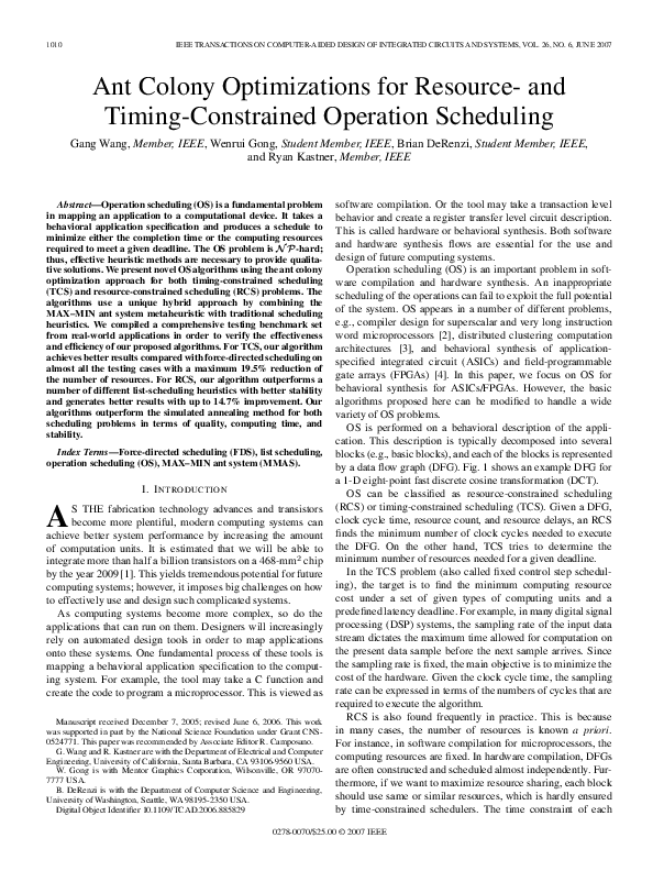 Pdf Ant Colony Optimizations For Resource And Timing Constrained Operation Scheduling