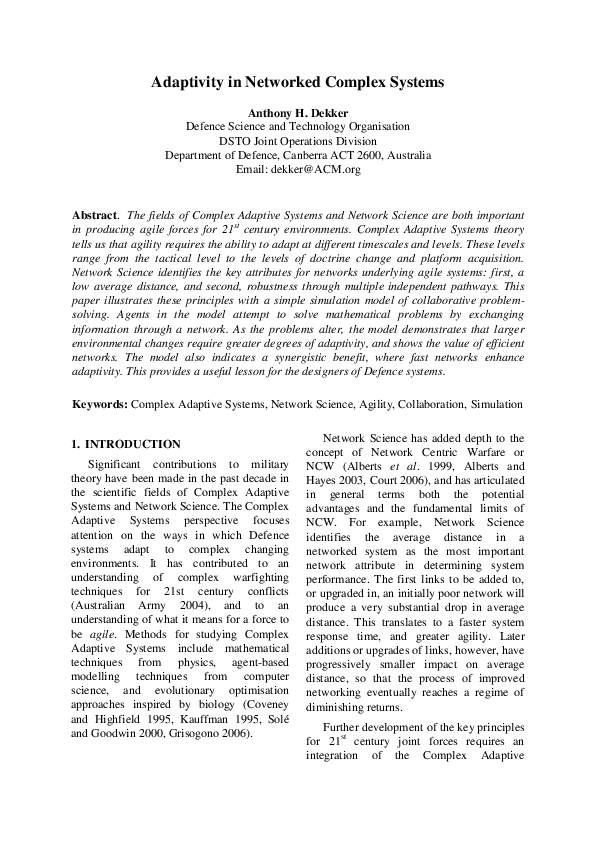 (PDF) Adaptivity in Networked Complex Systems