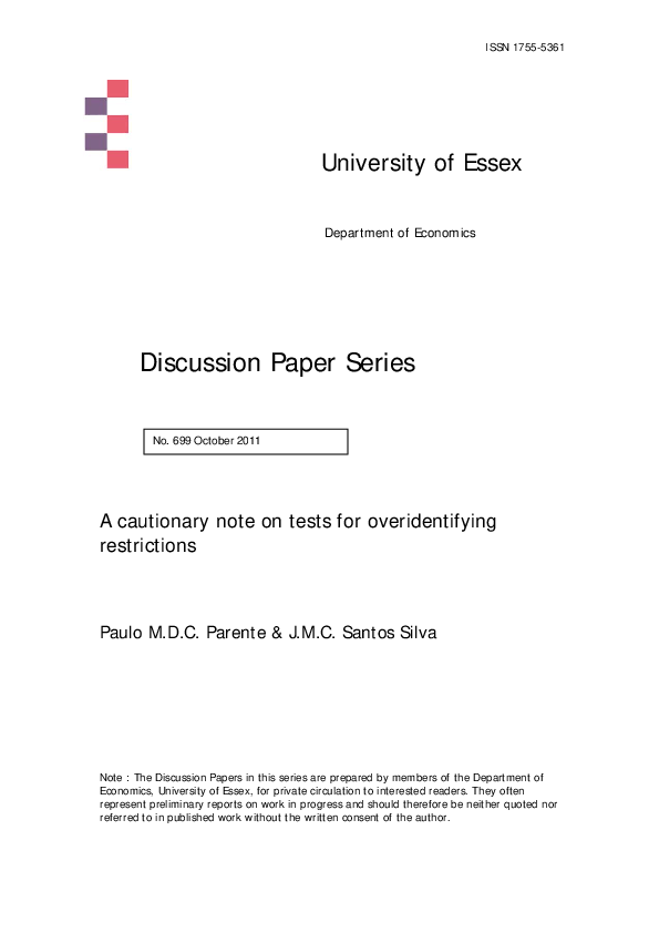 (PDF) A Cautionary Note on Tests for Overidentifying Restrictions