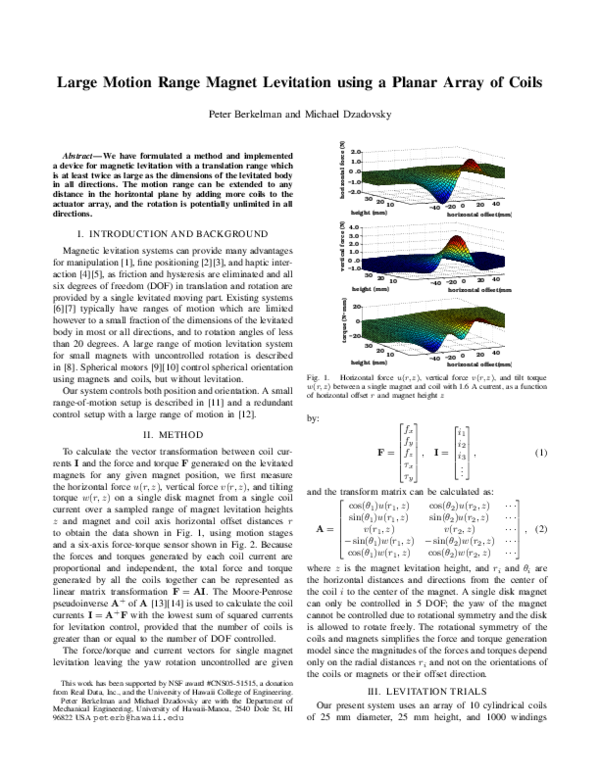 (PDF) Large motion range magnet levitation using a planar array of coils
