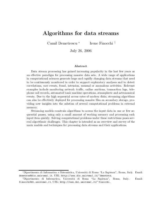 (PDF) Algorithms for data streams
