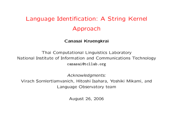(PDF) Language Identification: A String Kernel Approach