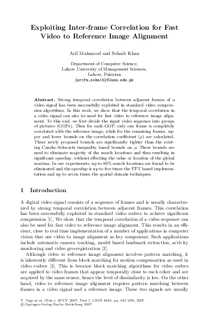 Pdf Exploiting Inter Frame Correlation For Fast Video To Reference Image Alignment