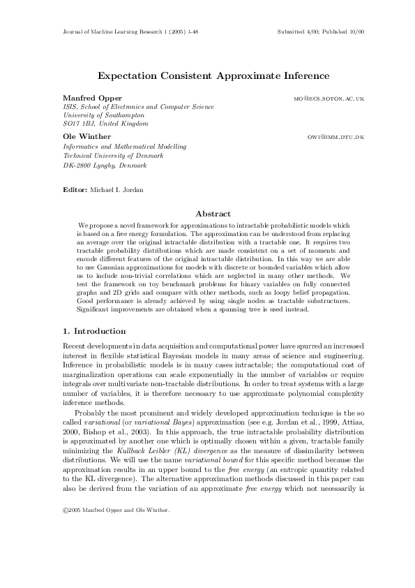 (PDF) Expectation consistent approximate inference