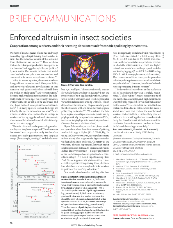 (PDF) Enforced altruism in insect societies