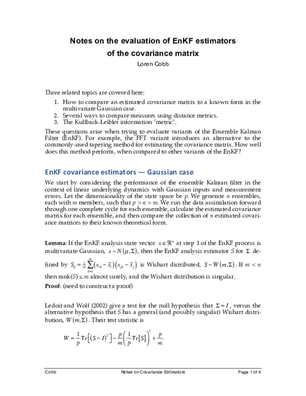 (PDF) Notes on the evaluation of EnKF estimators of the covariance matrix