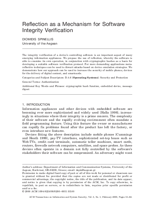 (PDF) Reflection as a mechanism for software integrity verification