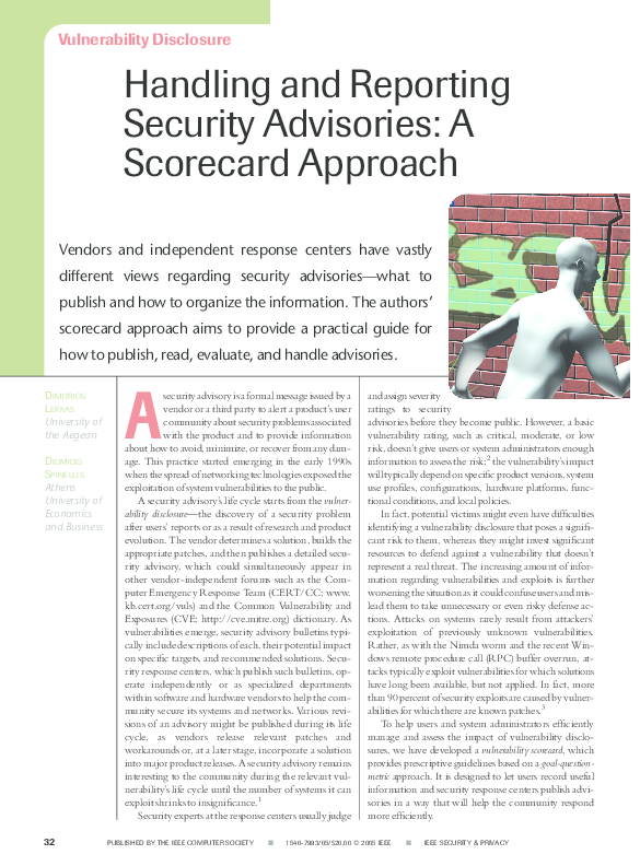 (PDF) Handling and reporting security advisories: A scorecard approach