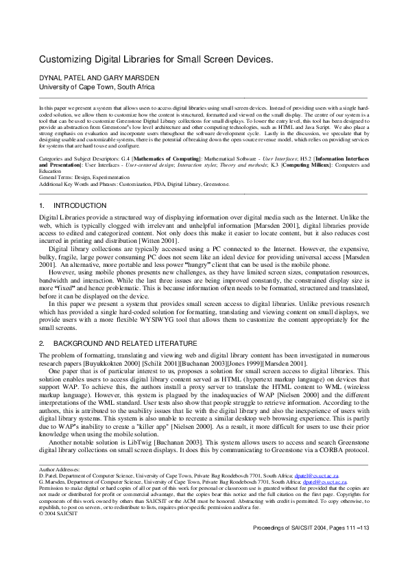 (PDF) Customizing digital libraries for small screen devices