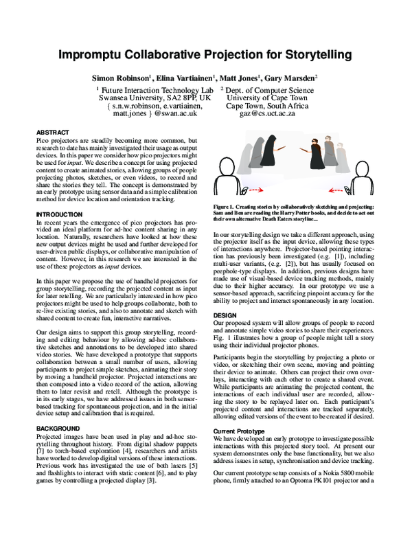 (PDF) Impromptu Collaborative Projection for Storytelling