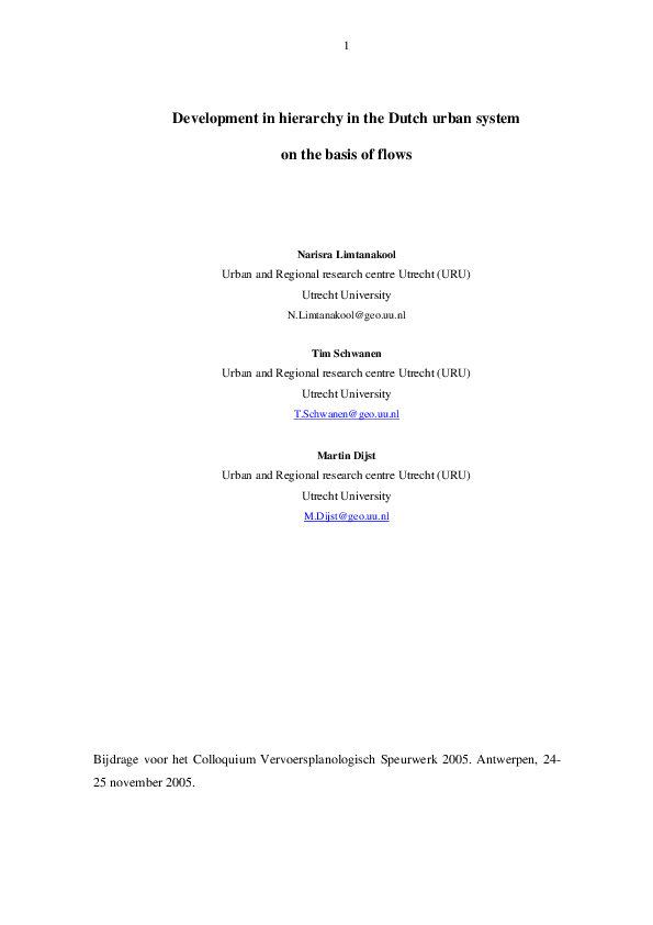 (PDF) Development of hierarchy in the dutch urban system on the basis ...