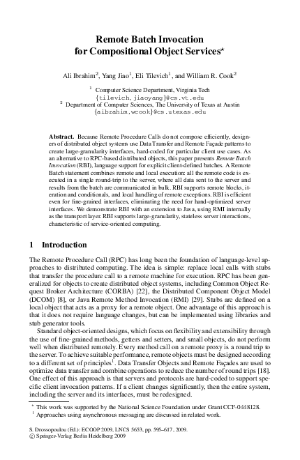 (PDF) Remote batch invocation for compositional object services