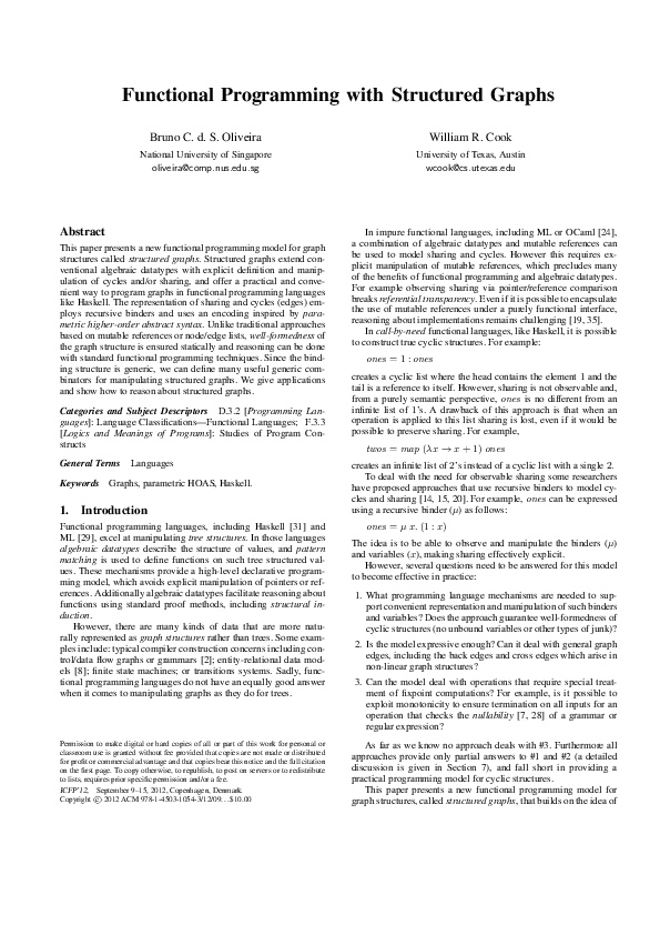 (PDF) Functional programming with structured graphs