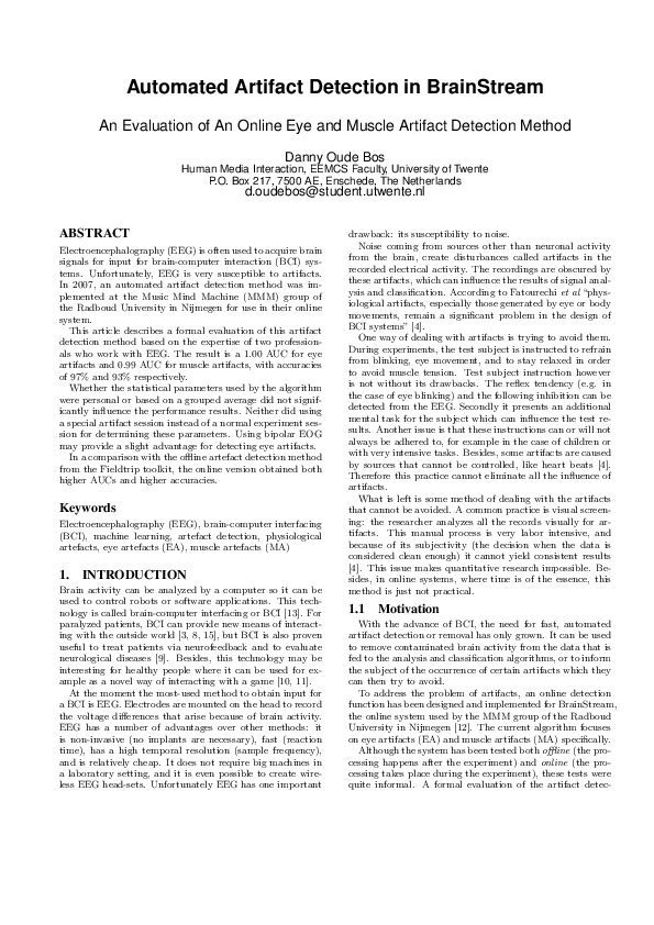 (PDF) Automated Artifact Detection in BrainStream