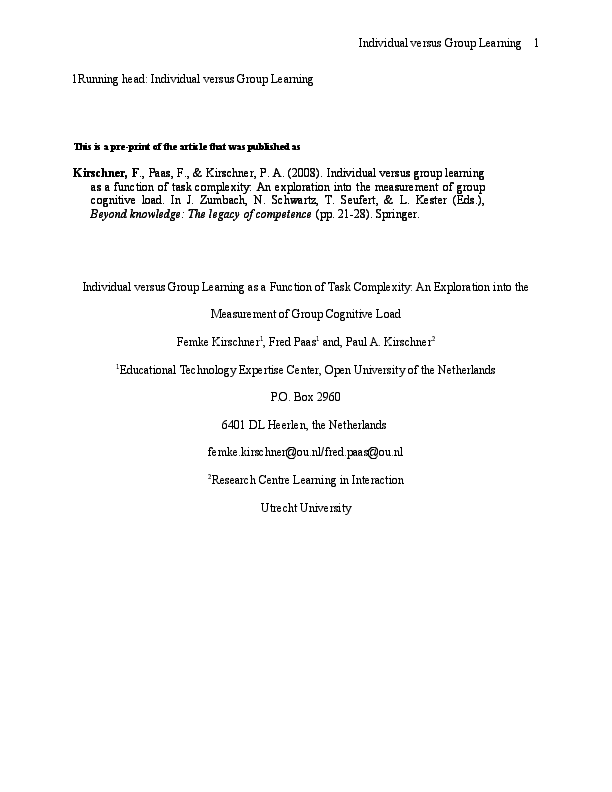 (PDF) Individual versus group learning as a function of task complexity ...