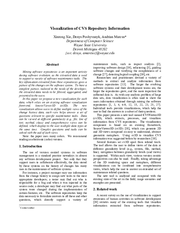 Pdf Visualization Of Cvs Repository Information 