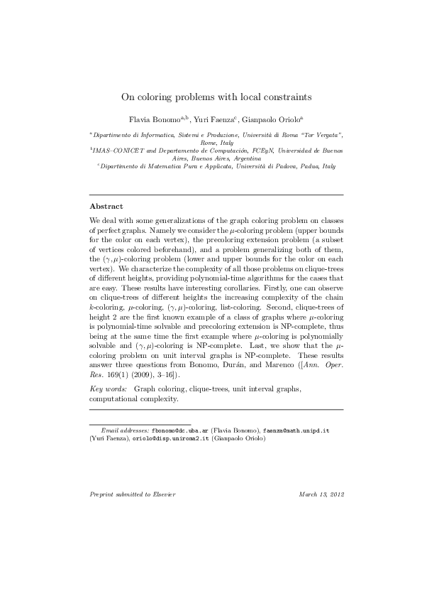 (PDF) On coloring problems with local constraints