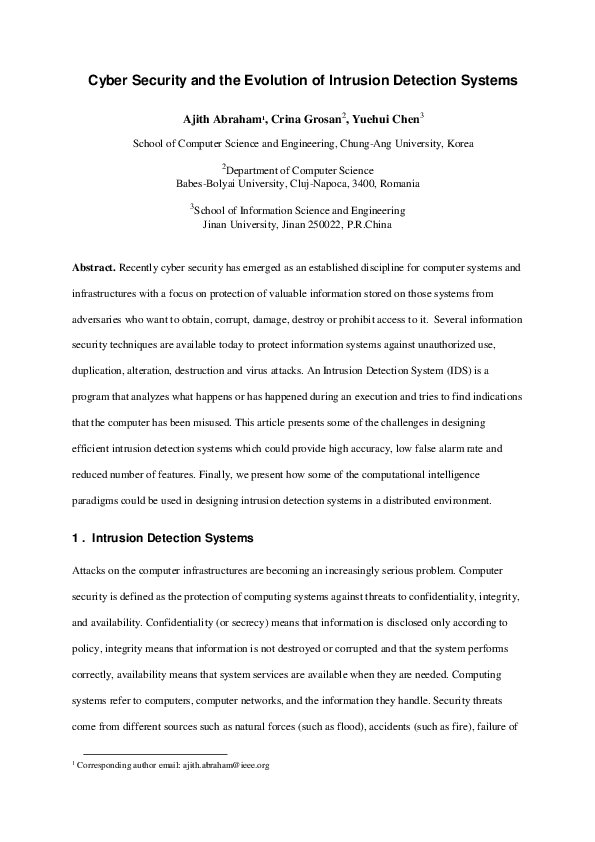 (PDF) Cyber security and the evolution of intrusion detection systems