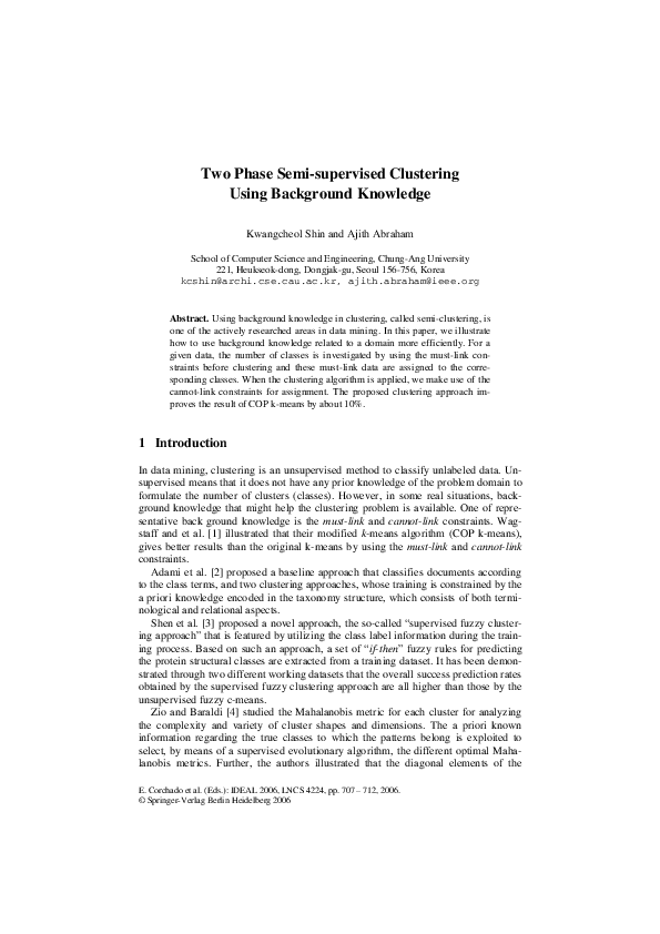 (PDF) Two phase semi-supervised clustering using background knowledge | Ajith Abraham - Academia.edu