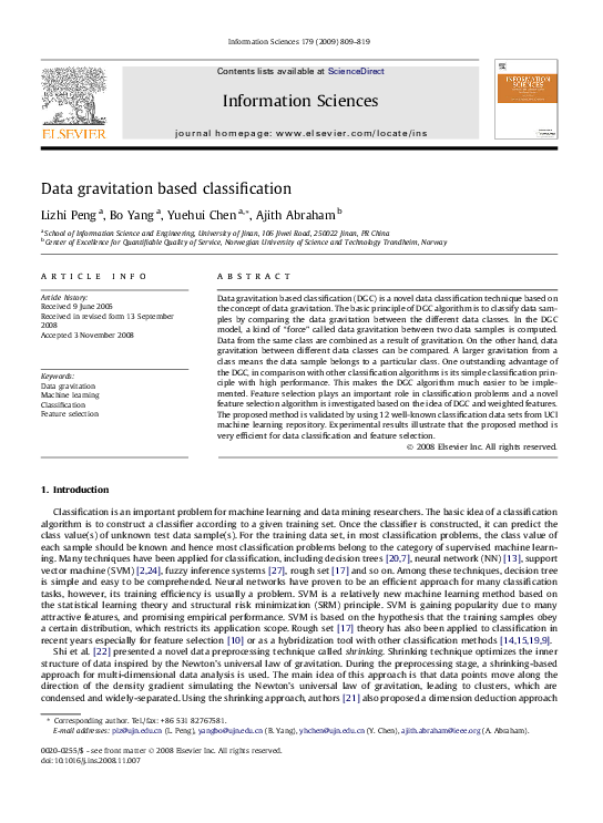 Pdf Data Gravitation Based Classification 