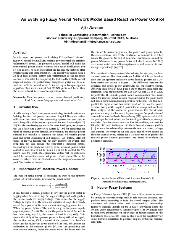 (PDF) An Evolving Fuzzy Neural Network Model Based Reactive Power Control