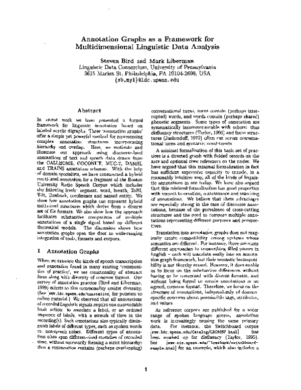 Pdf Annotation Graphs As A Framework For Multidimensional Linguistic Data Analysis
