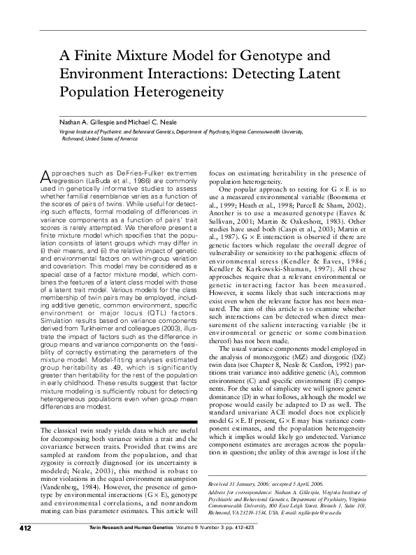 (PDF) A finite mixture model for genotype and environment interactions: Detecting latent ...