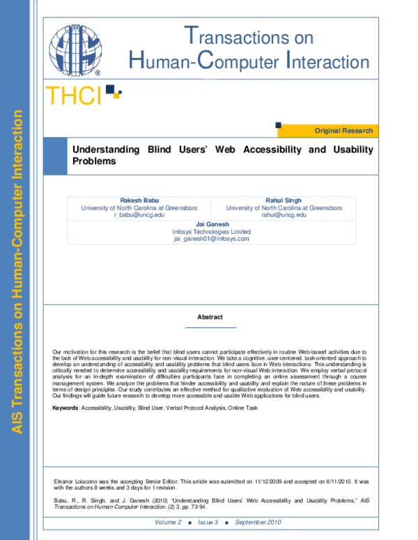 (PDF) Understanding Blind Users’ Web Accessibility and Usability Problems