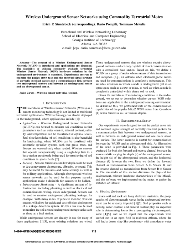 (PDF) Wireless underground sensor networks using commodity terrestrial ...