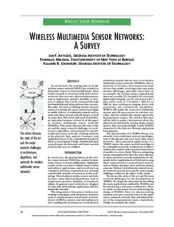 (PDF) Wireless multimedia sensor networks: A survey