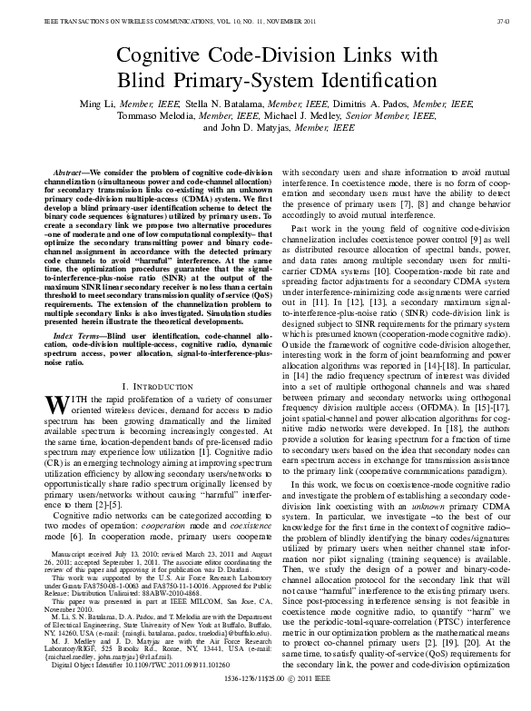 (PDF) Cognitive code-division links with blind primary-system ...