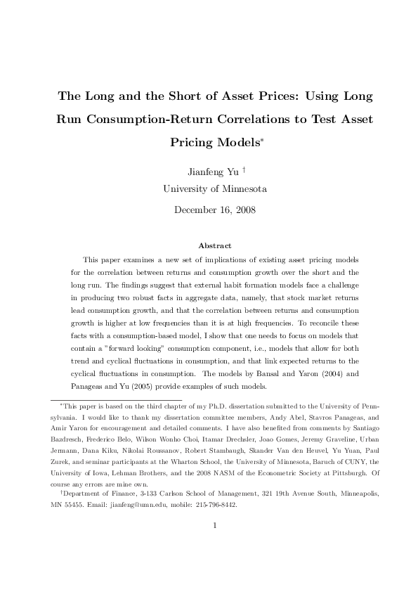 (PDF) The long and the short of asset prices: Using long run ...