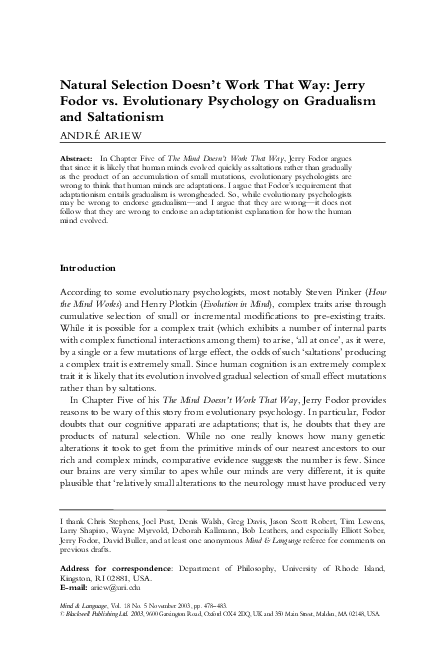 (PDF) Natural Selection Doesn’t Work That Way: Jerry Fodor vs ...