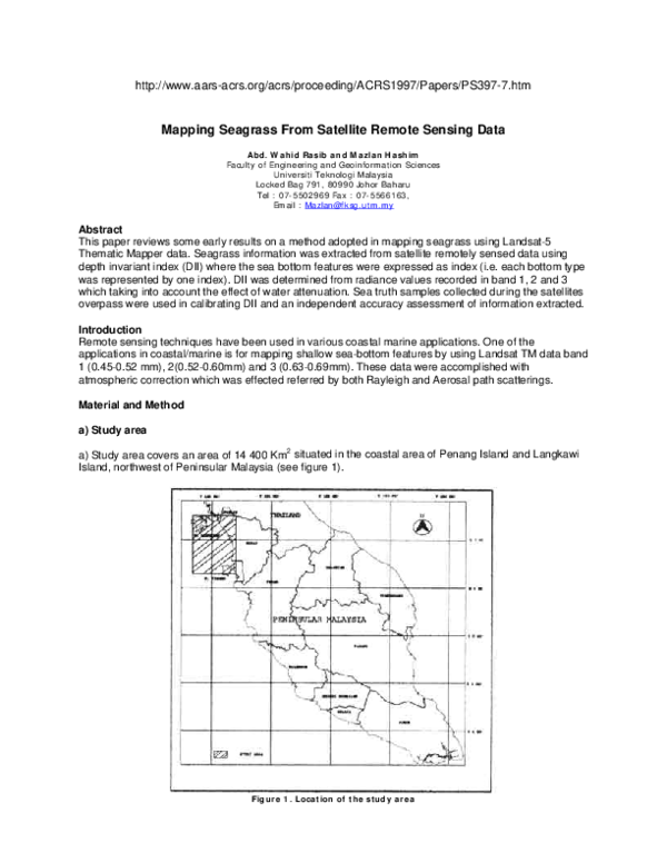 (PDF) Mapping seagrass from satellite remote sensing data