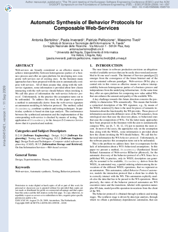 (PDF) Automatic synthesis of behavior protocols for composable web-services